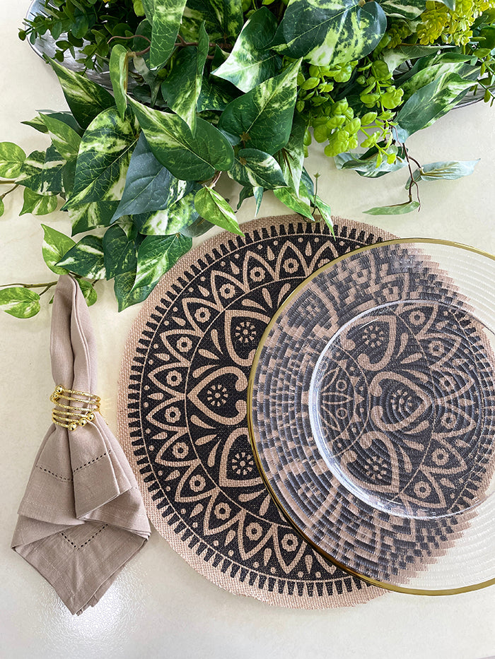 Individual redondo mandala negra yute – Casa viva
